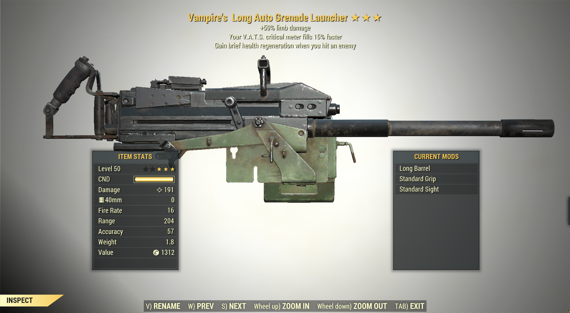 3* Vampire's AUTO GRENADE LAUNCHER Limb Damage [+15% VATS Refill ...