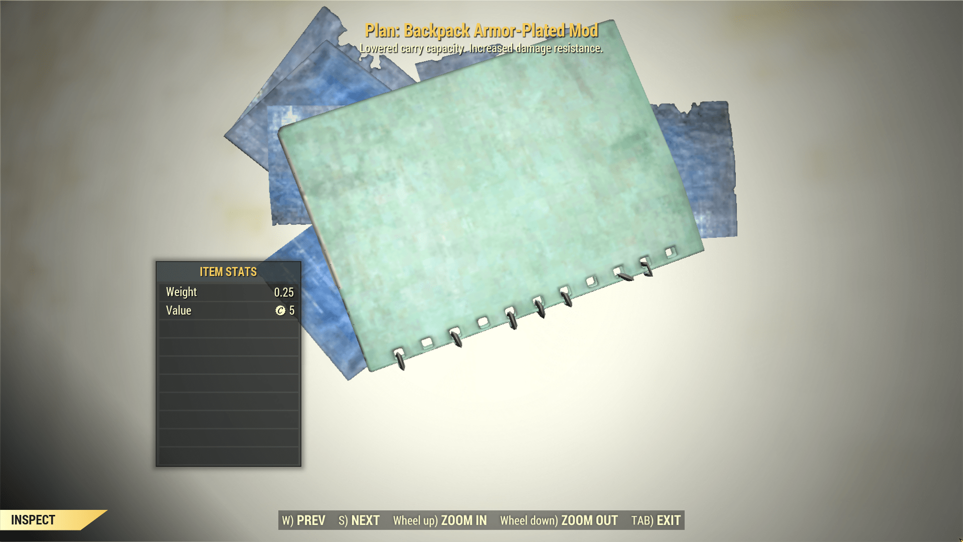 Backpack ARMOR PLATED Plan Fallout 76 (PC) - Buy Fallout 76 Items for PC