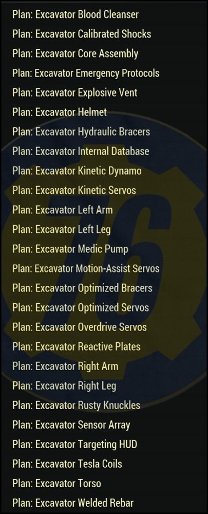 Excavator Power Armor & Mod Plans Bundle Set Fallout 76 (PC) - Buy ...