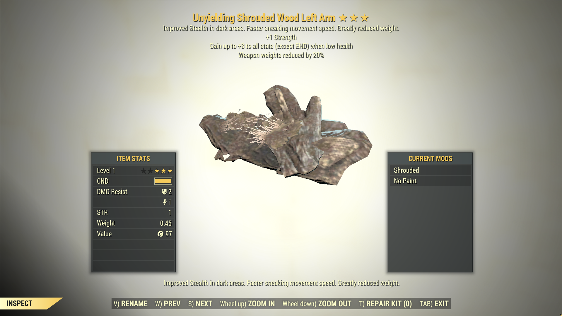 [Level 1] Unyielding Weapon Weight Reduction WOOD Armor Set [+1 ...