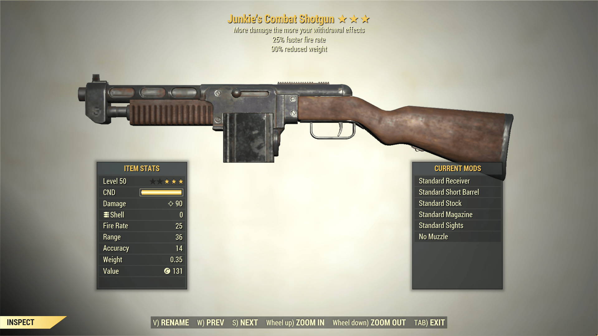 3* Junkie's COMBAT SHOTGUN 25% Faster Fire Rate [90% Reduced Weight ...