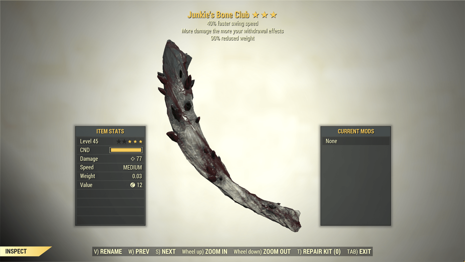 3* Junkie's BONE CLUB Swing Speed [Reduced Weight] Fallout 76 (PC ...