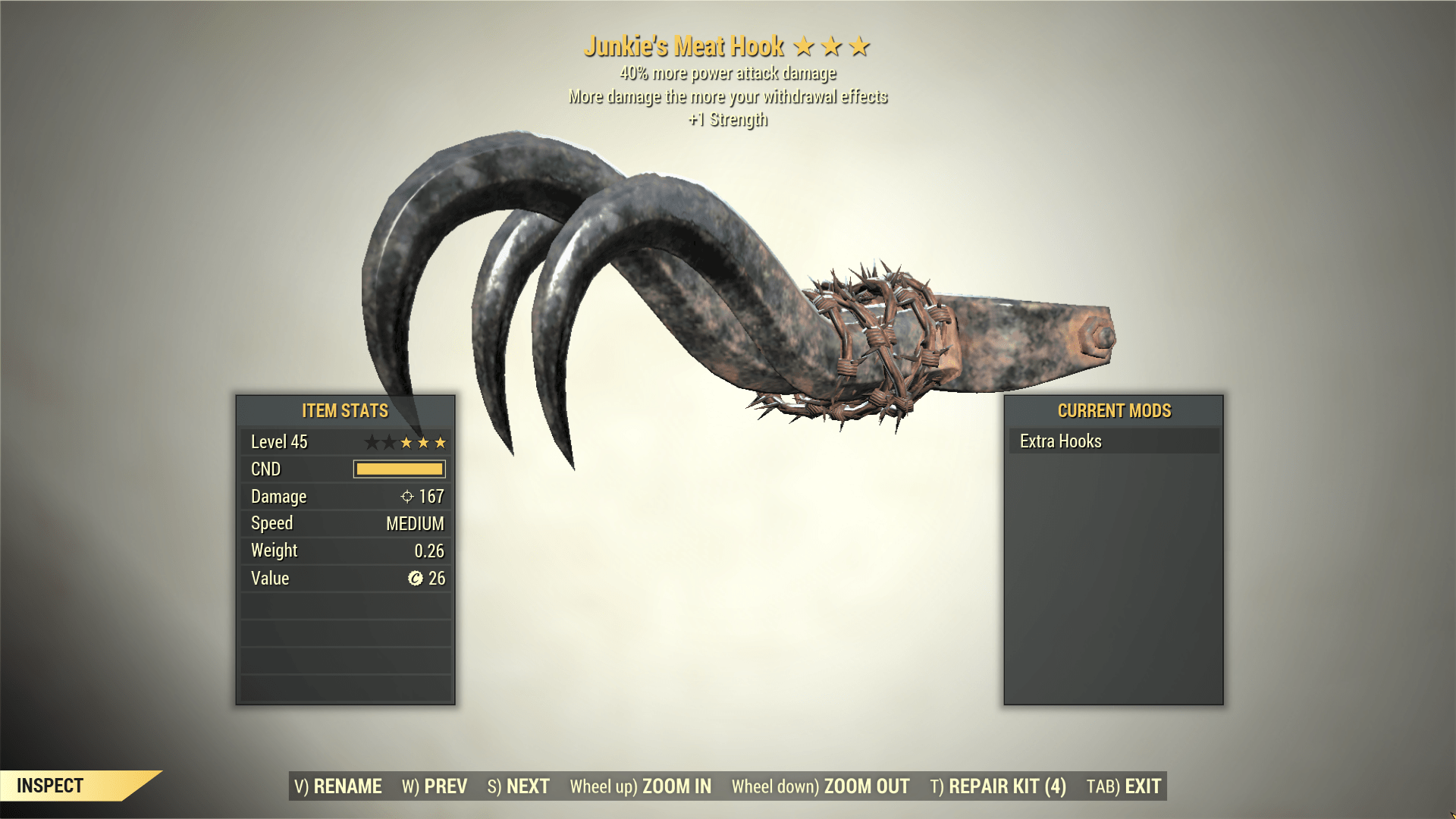 3* Junkie's MEAT HOOK Power Attack [+1 Strength] Fallout 76 (PC) - Buy ...