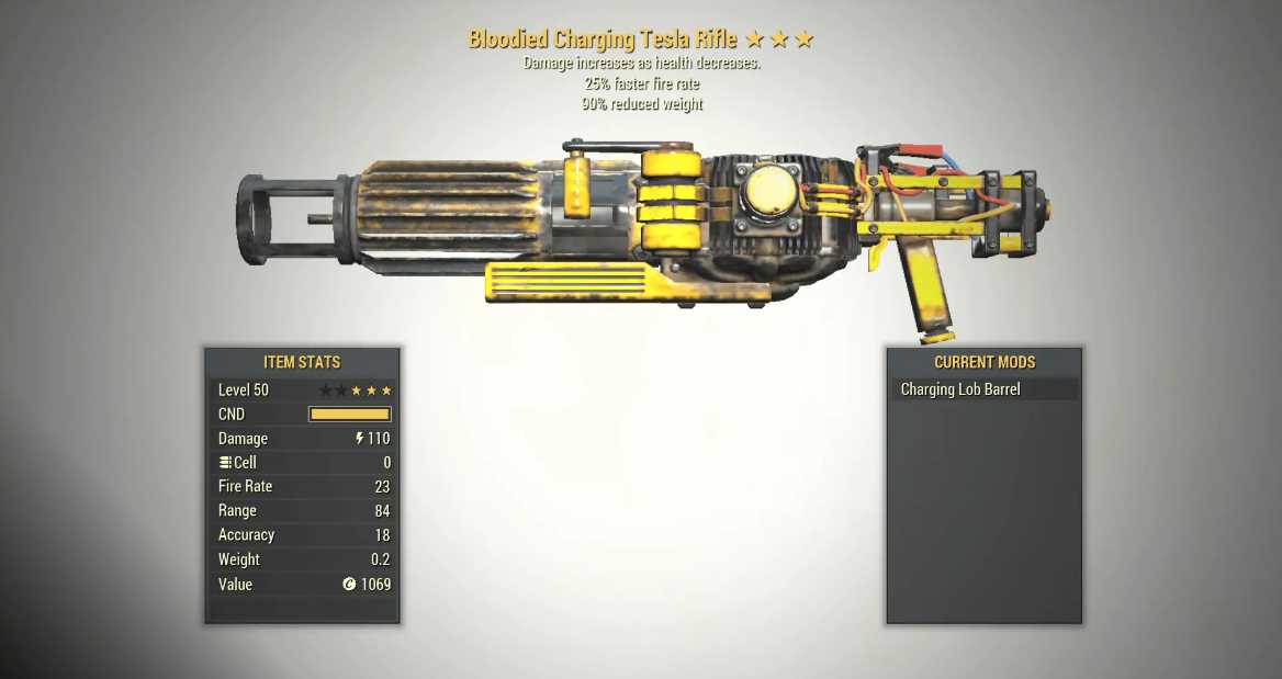 3* Bloodied LOBBER TESLA RIFLE 25% Faster Fire Rate [90% Reduced Weight ...