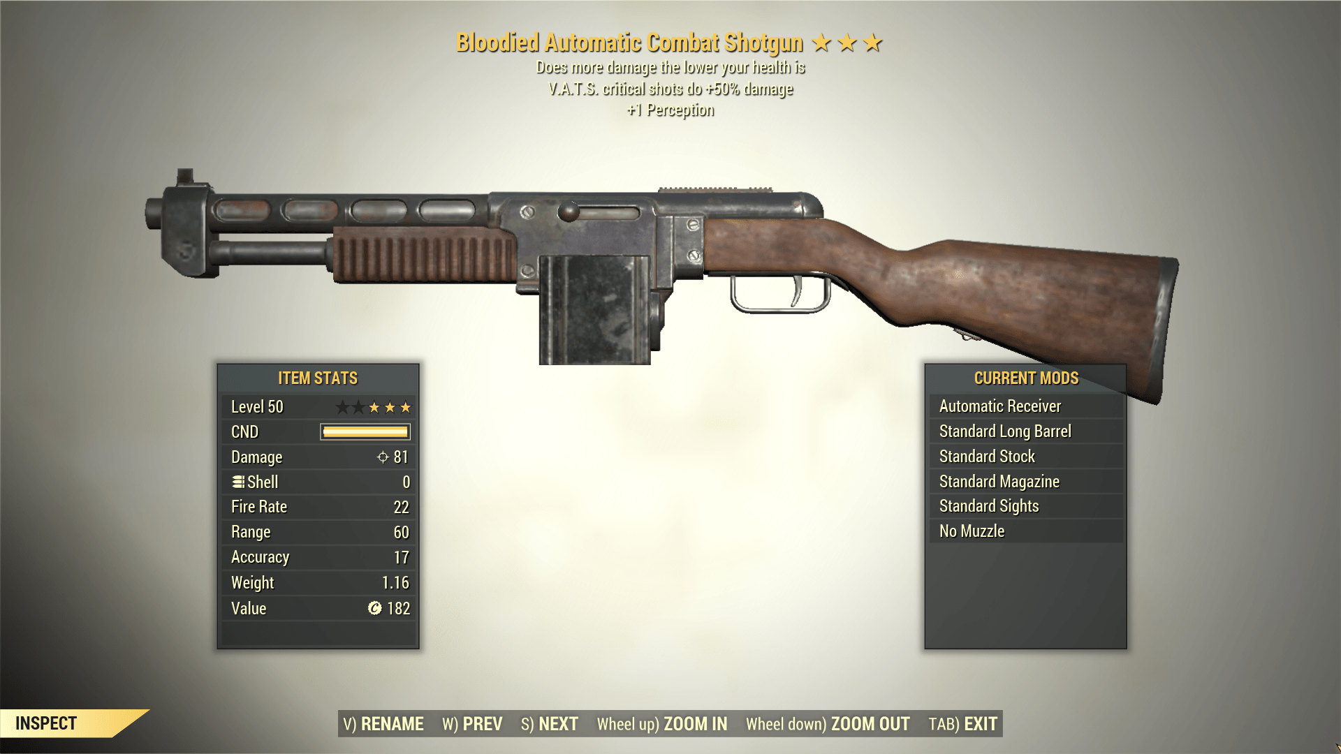 3* Bloodied COMBAT SHOTGUN 50% VATS Crit [+1 Perception] Fallout 76 (PC ...