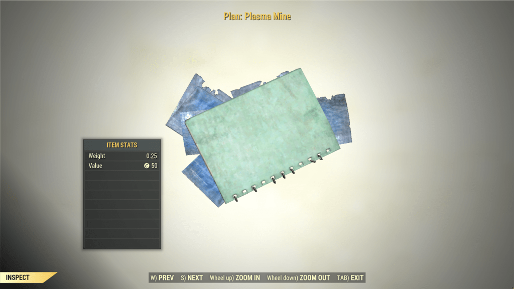 PLASMA MINE Explosive Plan Fallout 76 (PC) - Buy Fallout 76 Items for PC