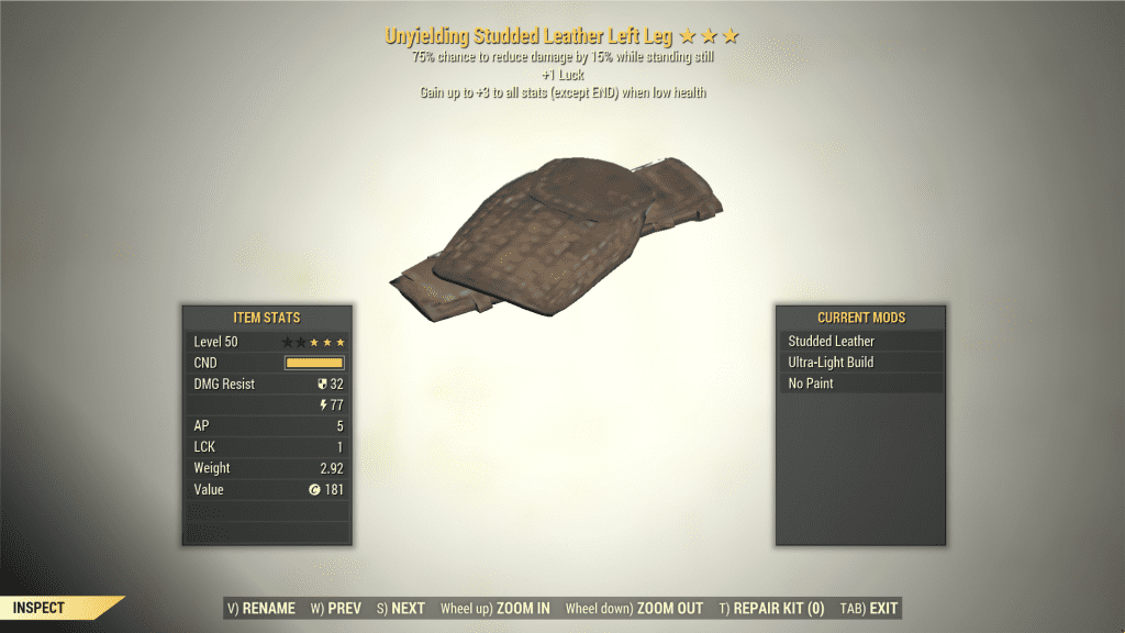 Unyielding Sentinel HEAVY LEATHER Armor Full Set Fallout 76 (PC) - Buy ...