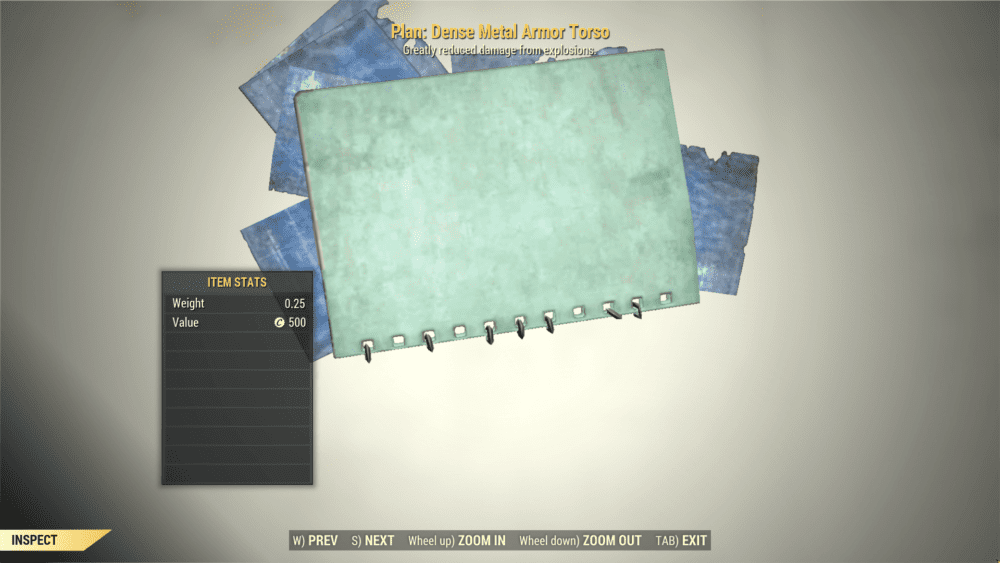 Dense Metal Armor Torso Plan Fallout 76 (PC) - Buy Fallout 76 Items for PC