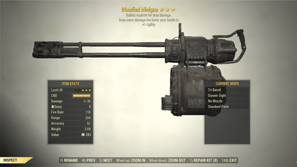 3* Bloodied MINIGUN Explosive [+1 Agility] Fallout 76 (PC) - Buy ...