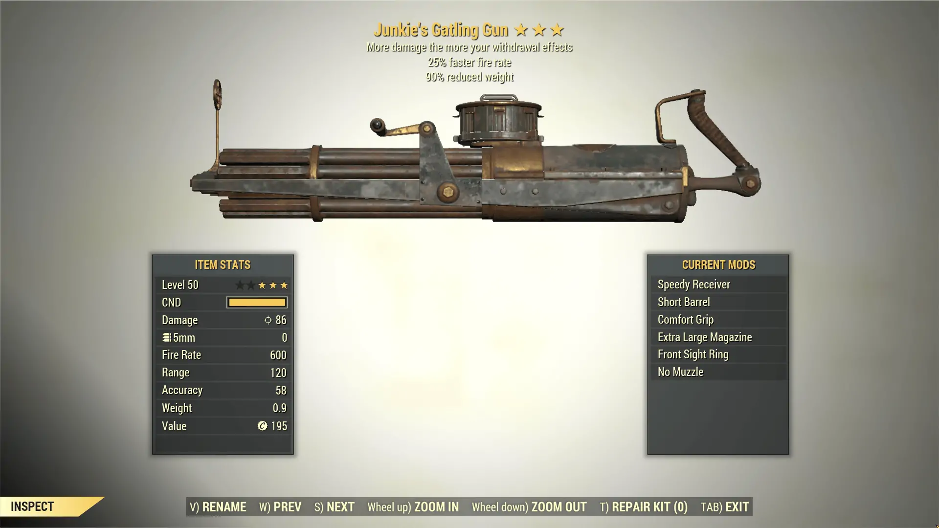 3* Junkie's GATLING GUN 25% Faster Fire Rate [90% Reduced Weight ...
