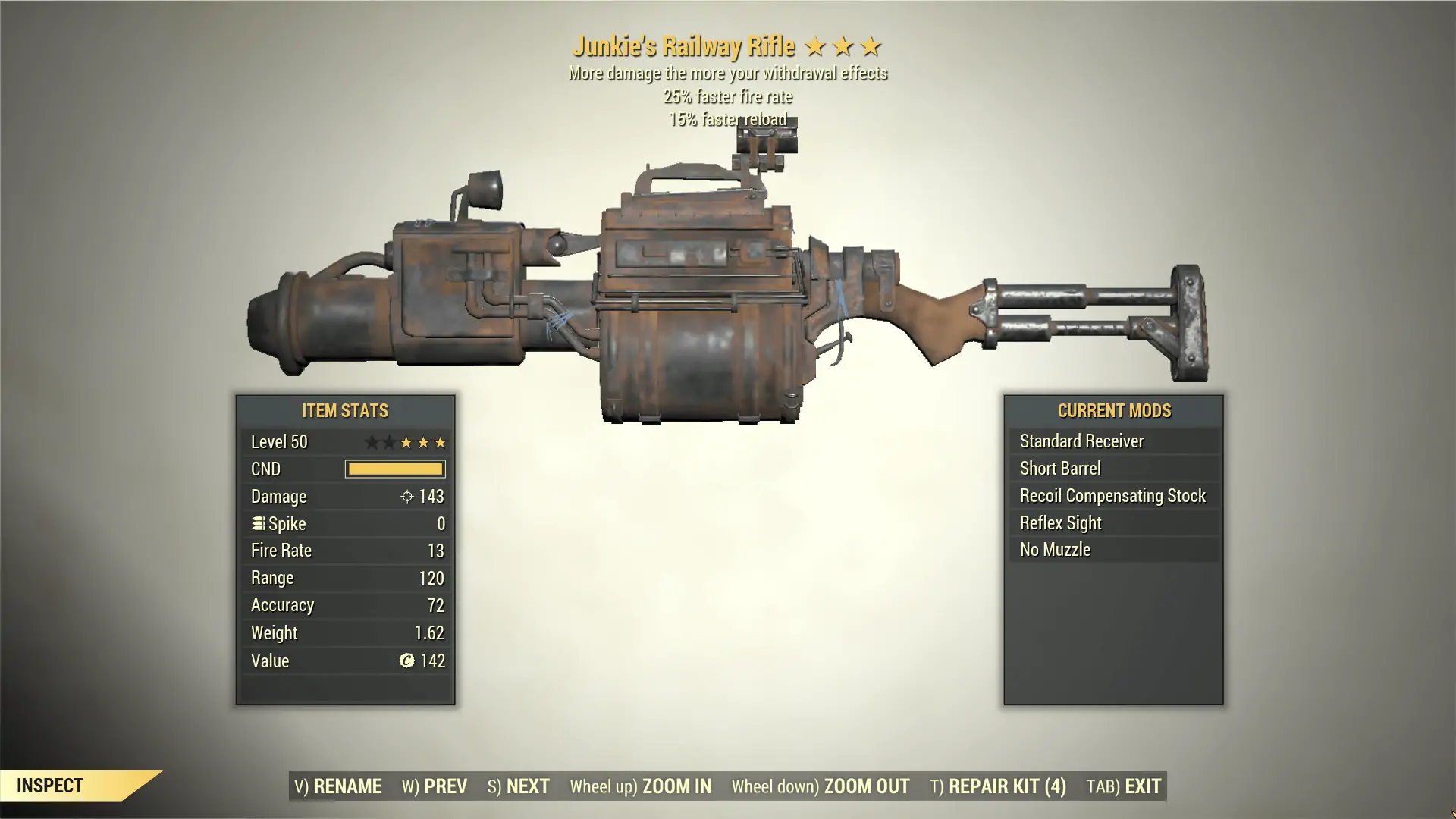 3* Junkie's RAILWAY RIFLE 25% Faster Fire Rate [Faster Reload] Fallout ...