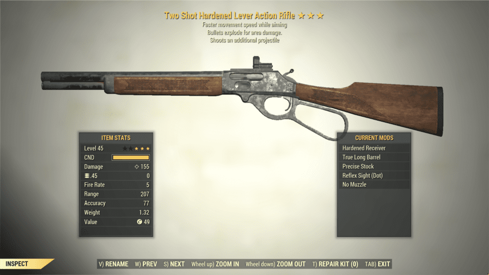 3* Two Shot LEVER ACTION RIFLE Explosive [Movement] Fallout 76 (PC ...
