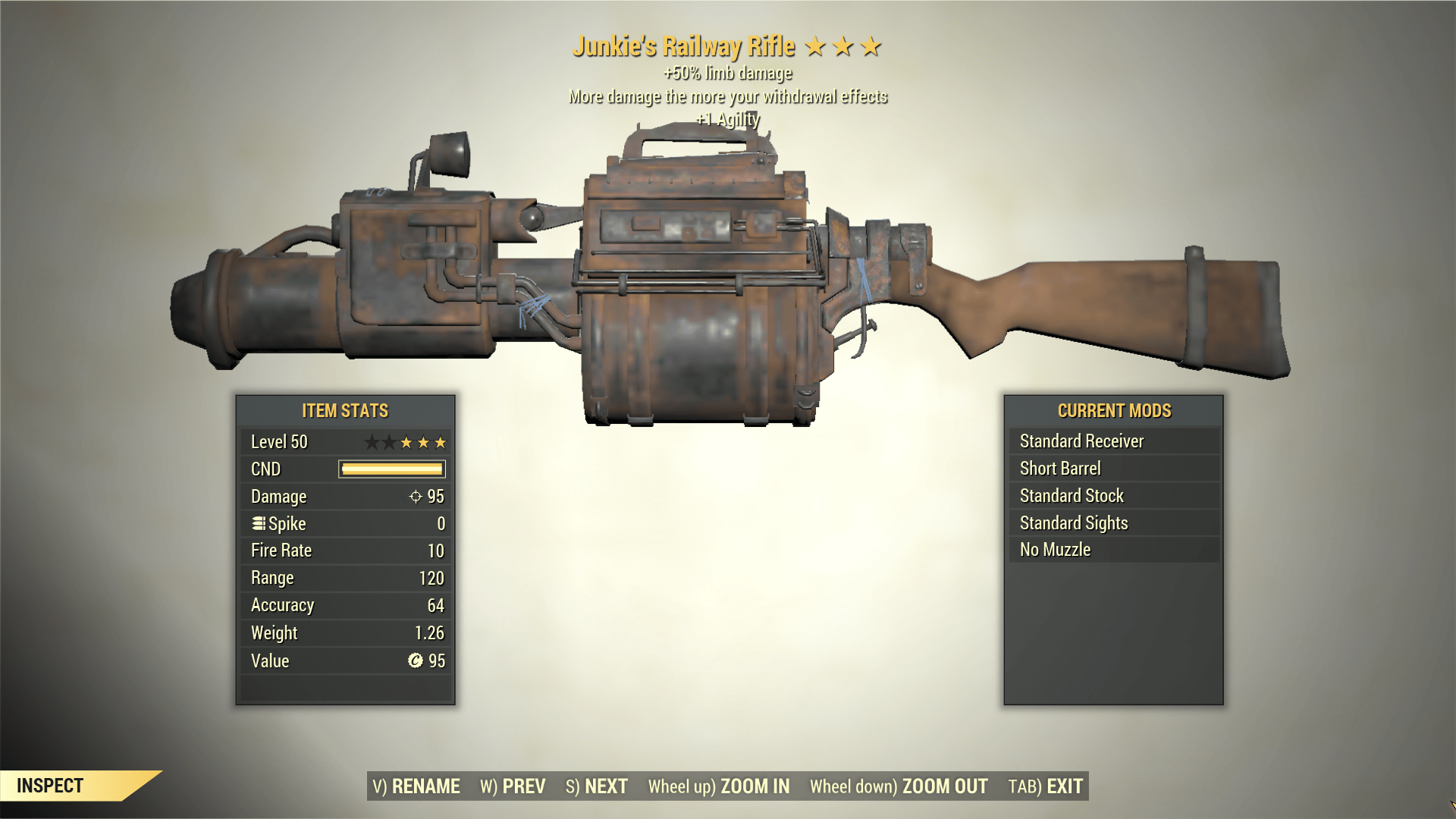 3* Junkie's RAILWAY RIFLE Limb Damage [+1 Agility] Fallout 76 (PC ...