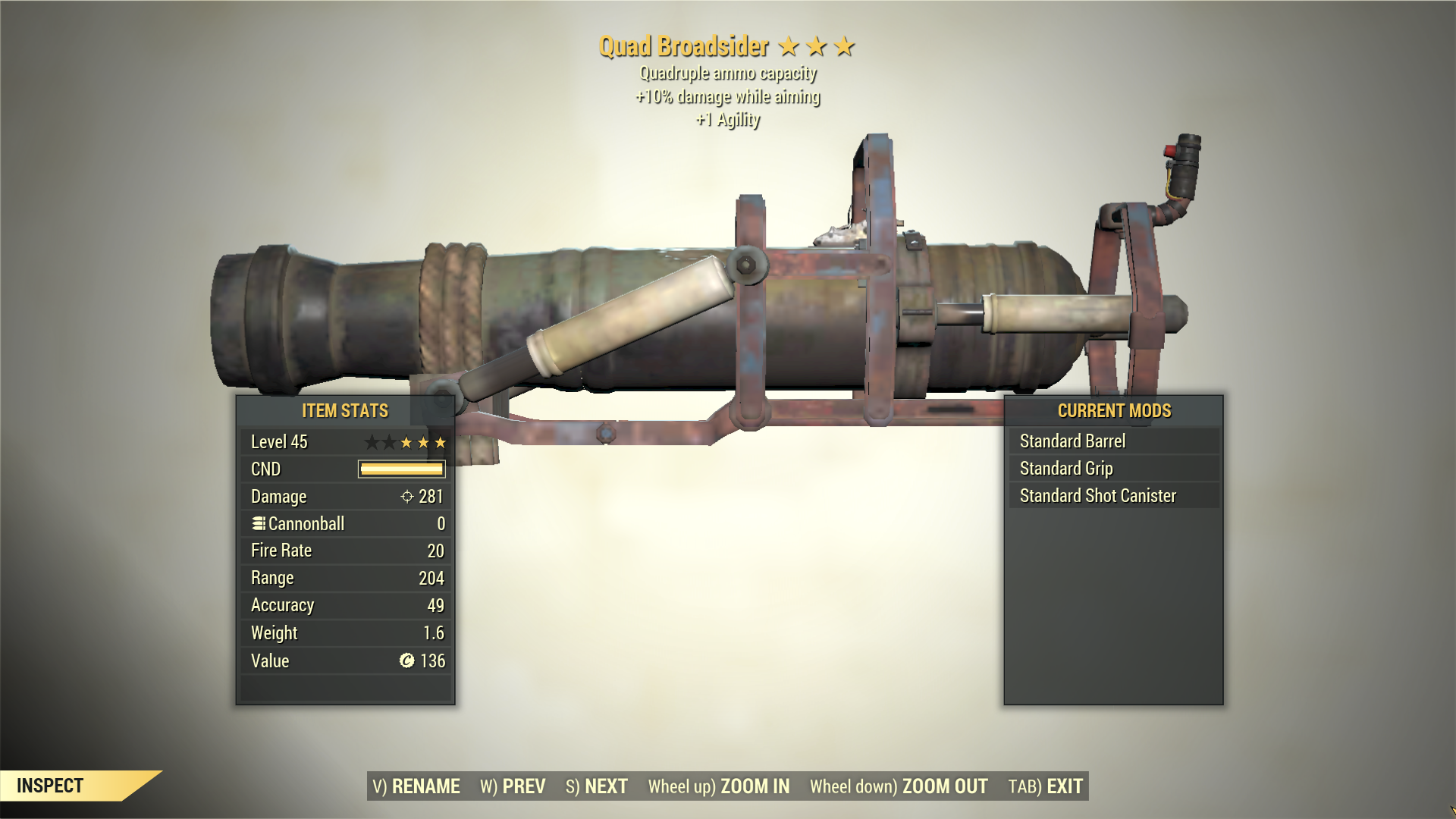 3* Quad BROADSIDER Aim Damage [+1 Agility] Fallout 76 (PC) - Buy ...