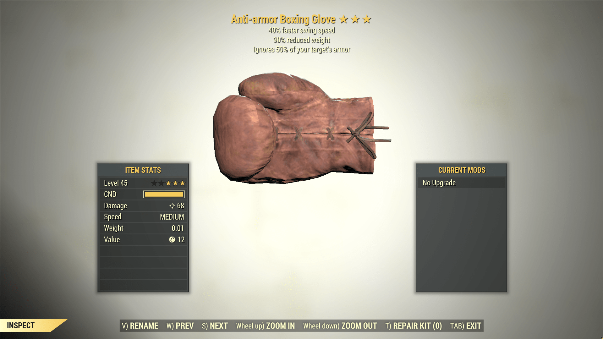 3* Anti-Armor BOXING GLOVE Swing Speed [90% Reduced Weight] Fallout 76 ...