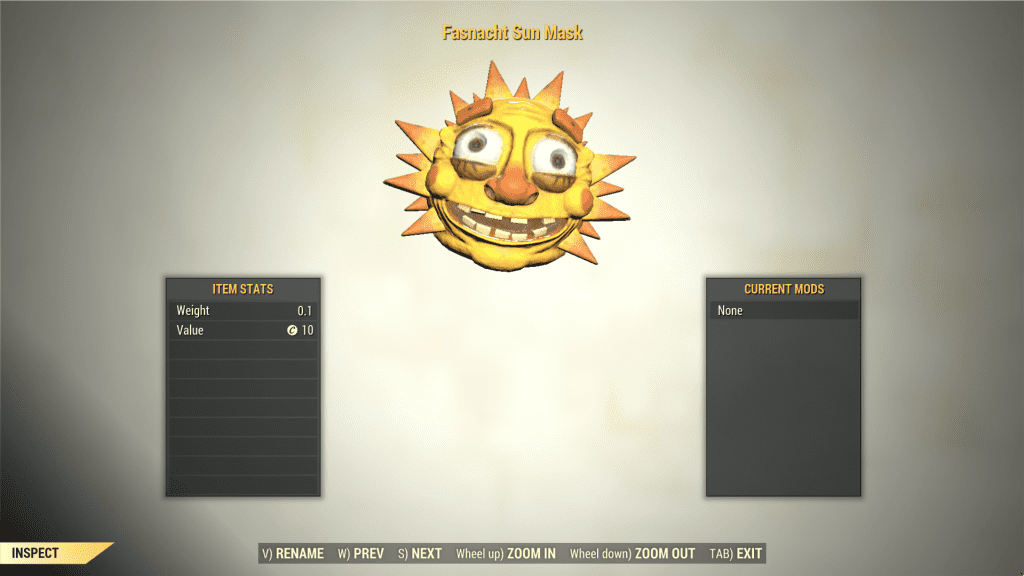 Fasnacht Sun Mask Fallout 76 (PC) - Buy Fallout 76 Items for PC