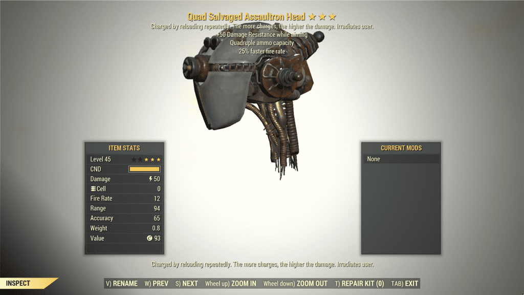 3* Quad SALVAGED ASSAULTRON HEAD 25% Faster Fire Rate [+50DR] Fallout ...