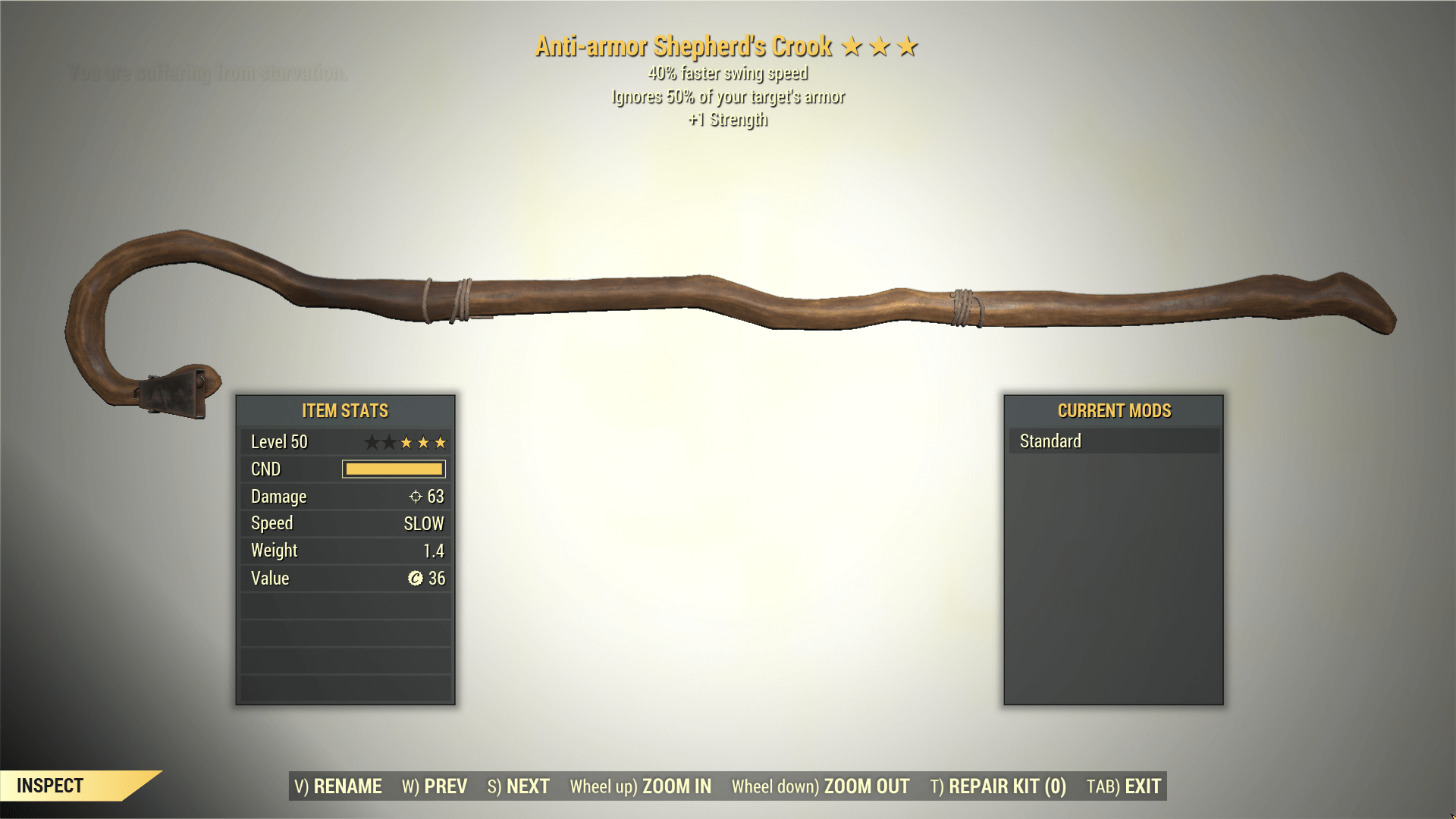 3* Anti-Armor SHEPHERD'S CROOK Swing Speed [+1 Strength] Fallout 76 (PC ...
