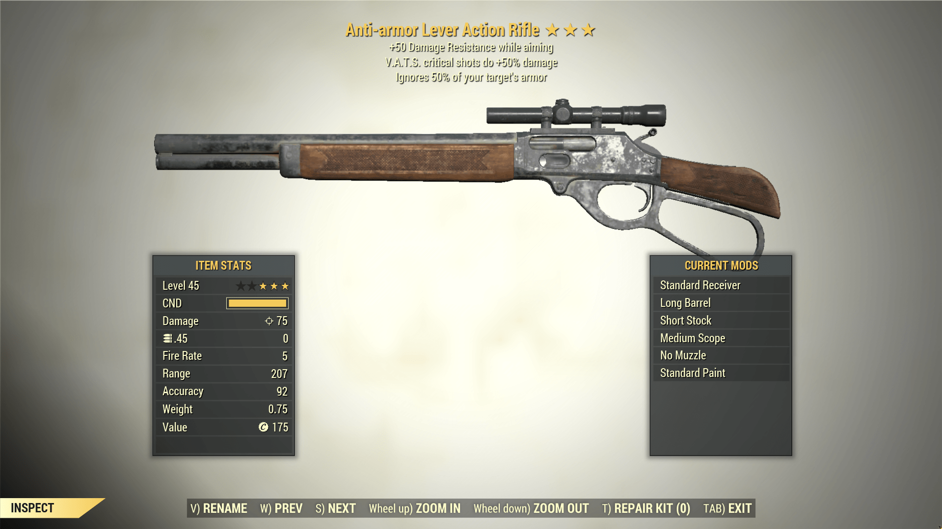 3* Anti-Armor LEVER ACTION RIFLE 50% VATS Crit [+50 DR] Fallout 76 (PC ...