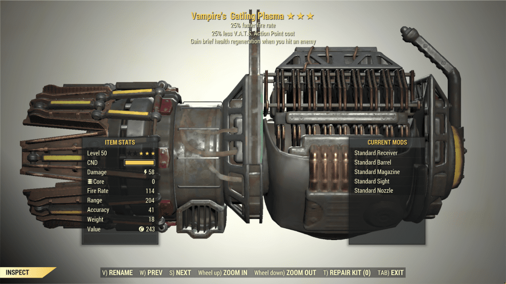 3* Vampire's GATLING PLASMA 25% Faster Fire Rate [25% VATS Cost ...