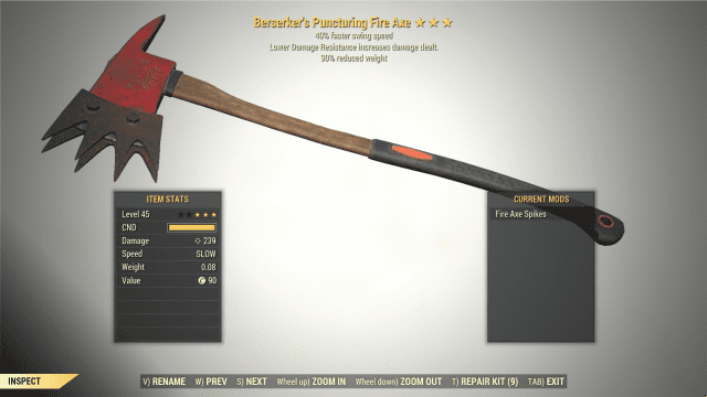 3* Berserker's FIRE AXE Swing Speed [90% Reduced Weight] Fallout 76 (PC ...