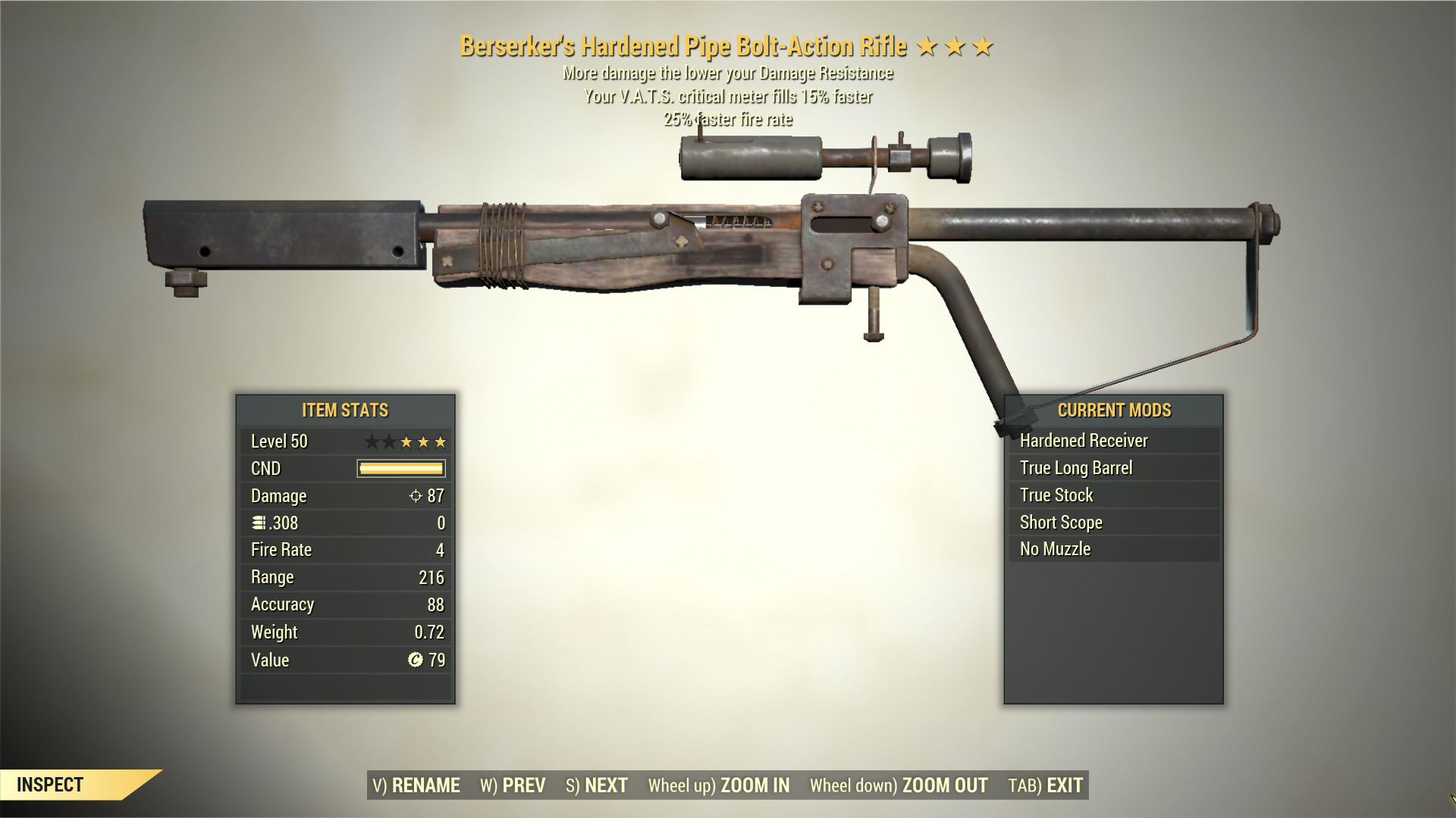 3* Berserker's PIPE BOLT-ACTION RIFLE 25% Faster Fire Rate [+15% VATS ...