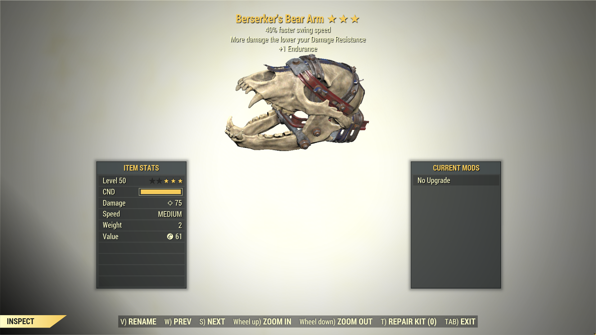 3* Berserker's BEAR ARM Swing Speed [+1 Endurance] Fallout 76 (PC ...