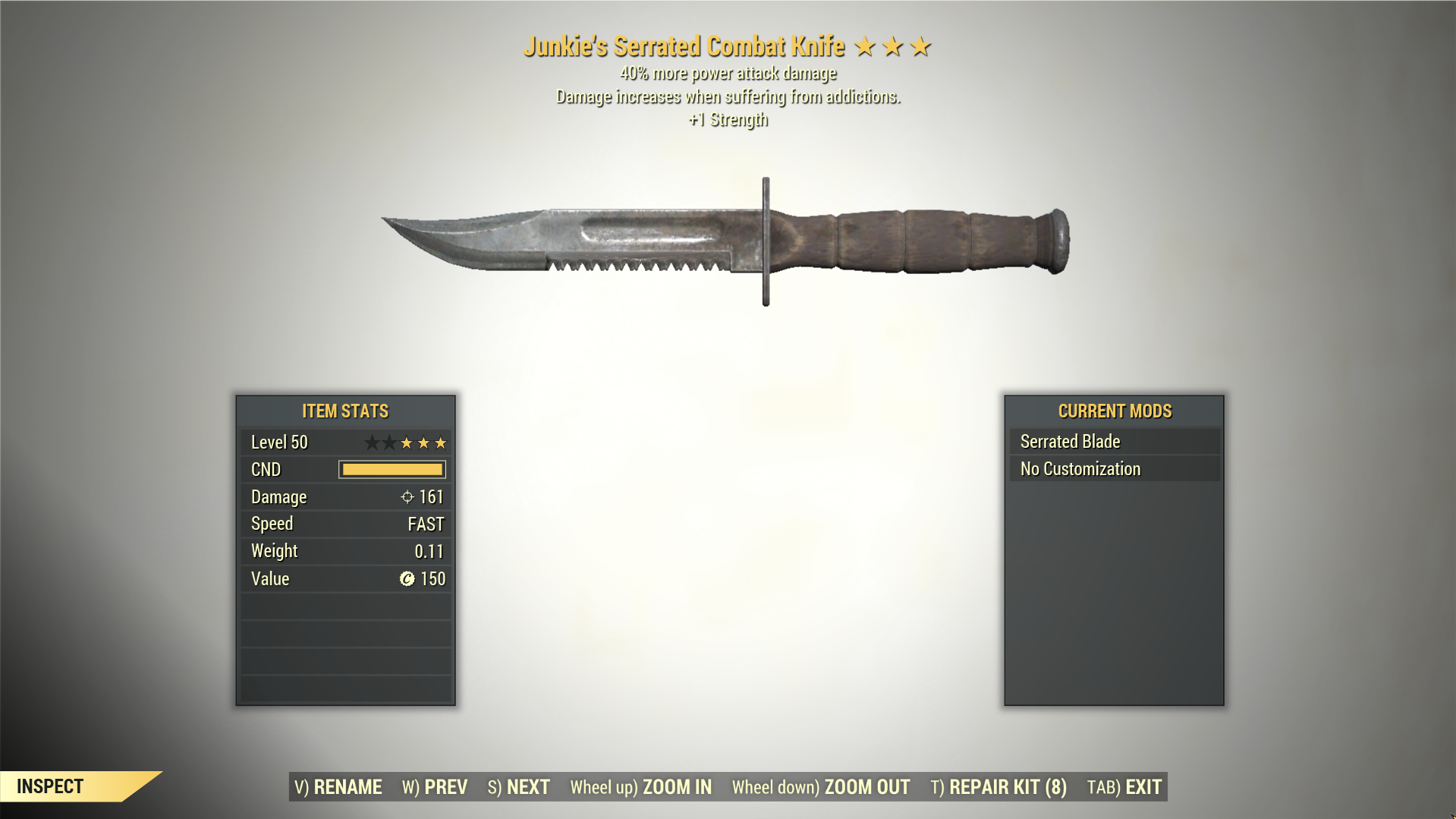 3* Junkie's COMBAT KNIFE Power Attack [+1 Strength] Fallout 76 (PC ...
