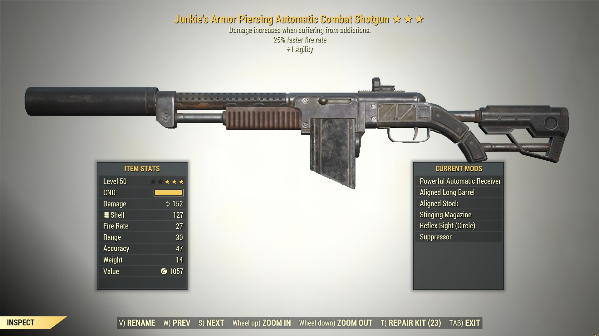 3* Junkie's COMBAT SHOTGUN 25% Faster Fire Rate [+1 Agility] Fallout 76 ...