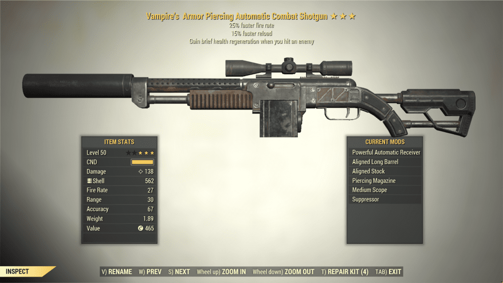 3* Vampire's COMBAT SHOTGUN 25% Faster Fire Rate [Faster Reload ...