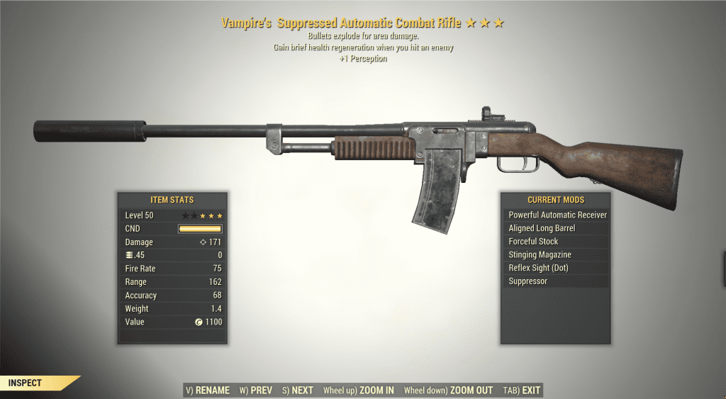 3* Vampire's COMBAT RIFLE Explosive [+1 Perception] Fallout 76 (PC ...