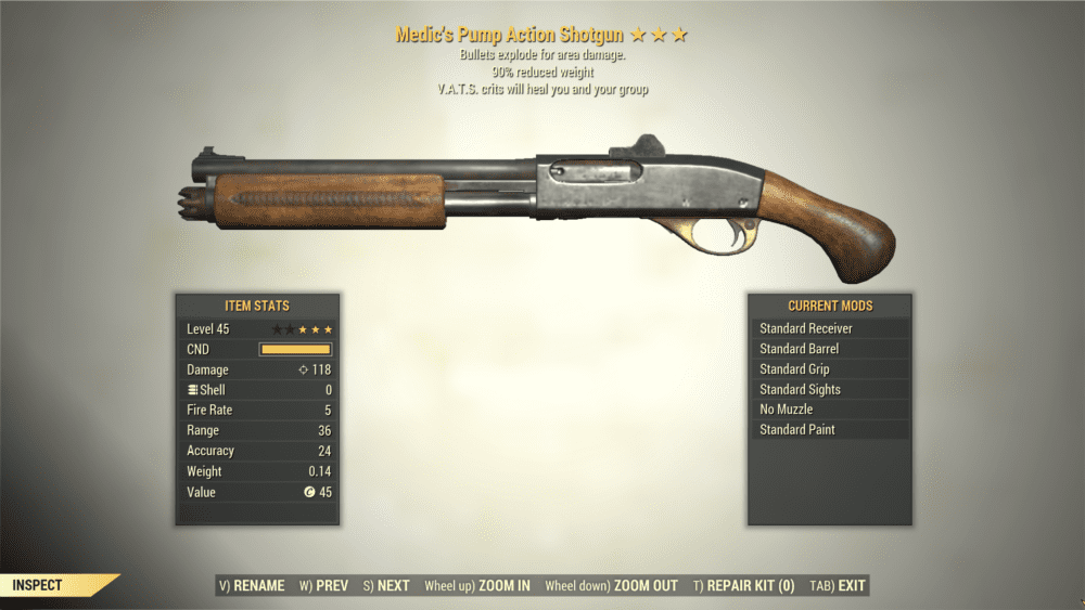 3* Medic's PUMP ACTION SHOTGUN Explosive [90% Reduced Weight] Fallout ...