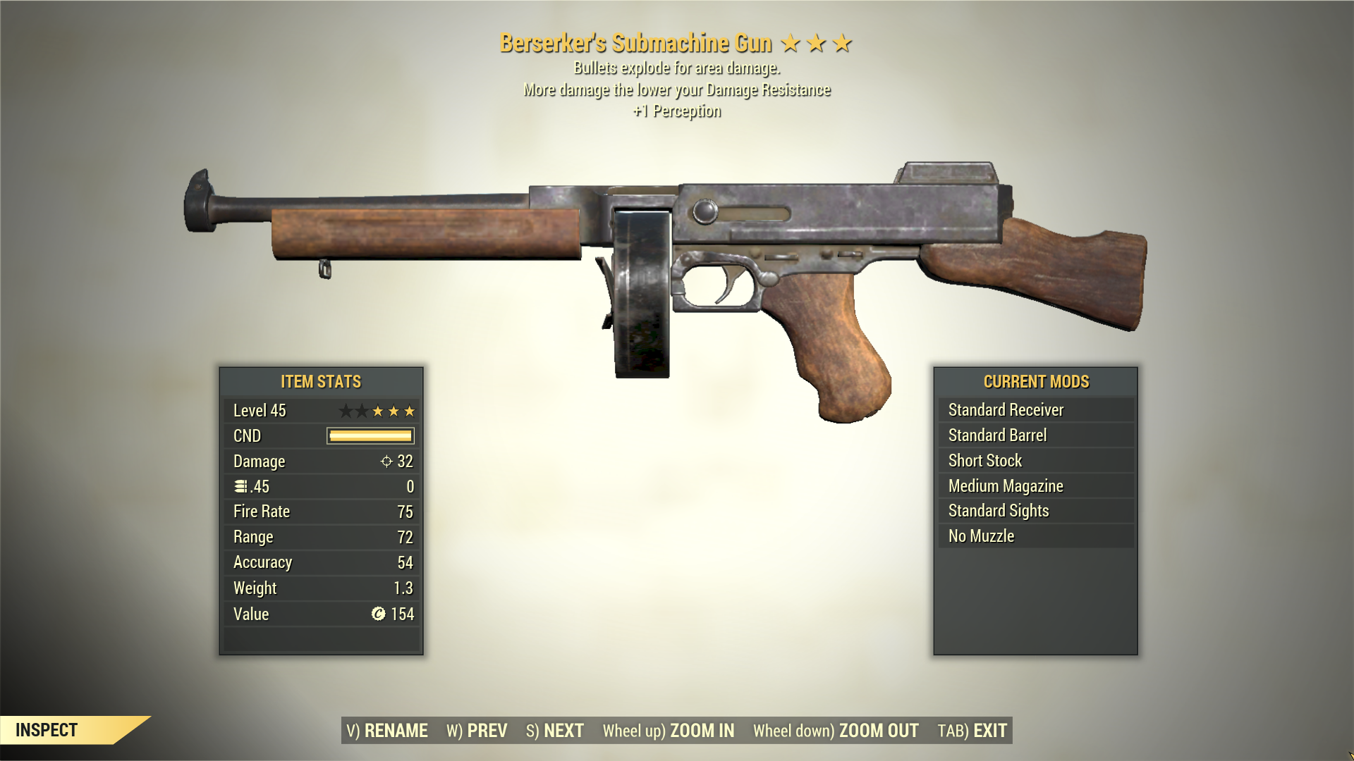 3* Berserker's SUBMACHINE GUN Explosive [+1 Perception] Fallout 76 (PC ...