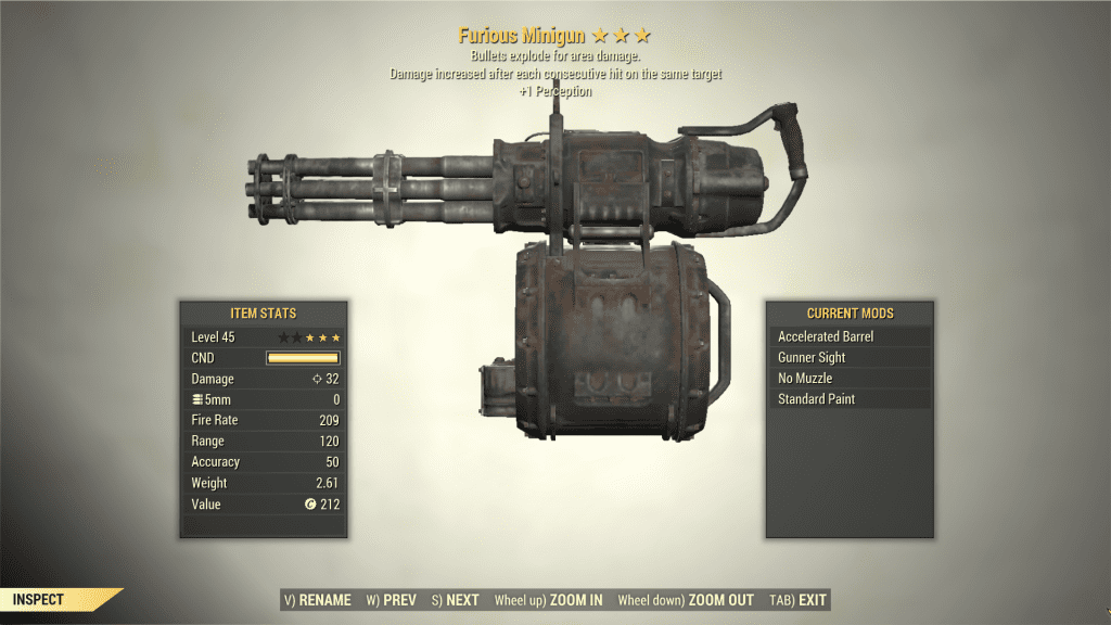 3* Furious MINIGUN Explosive [+1 Perception] Fallout 76 (PC) - Buy ...