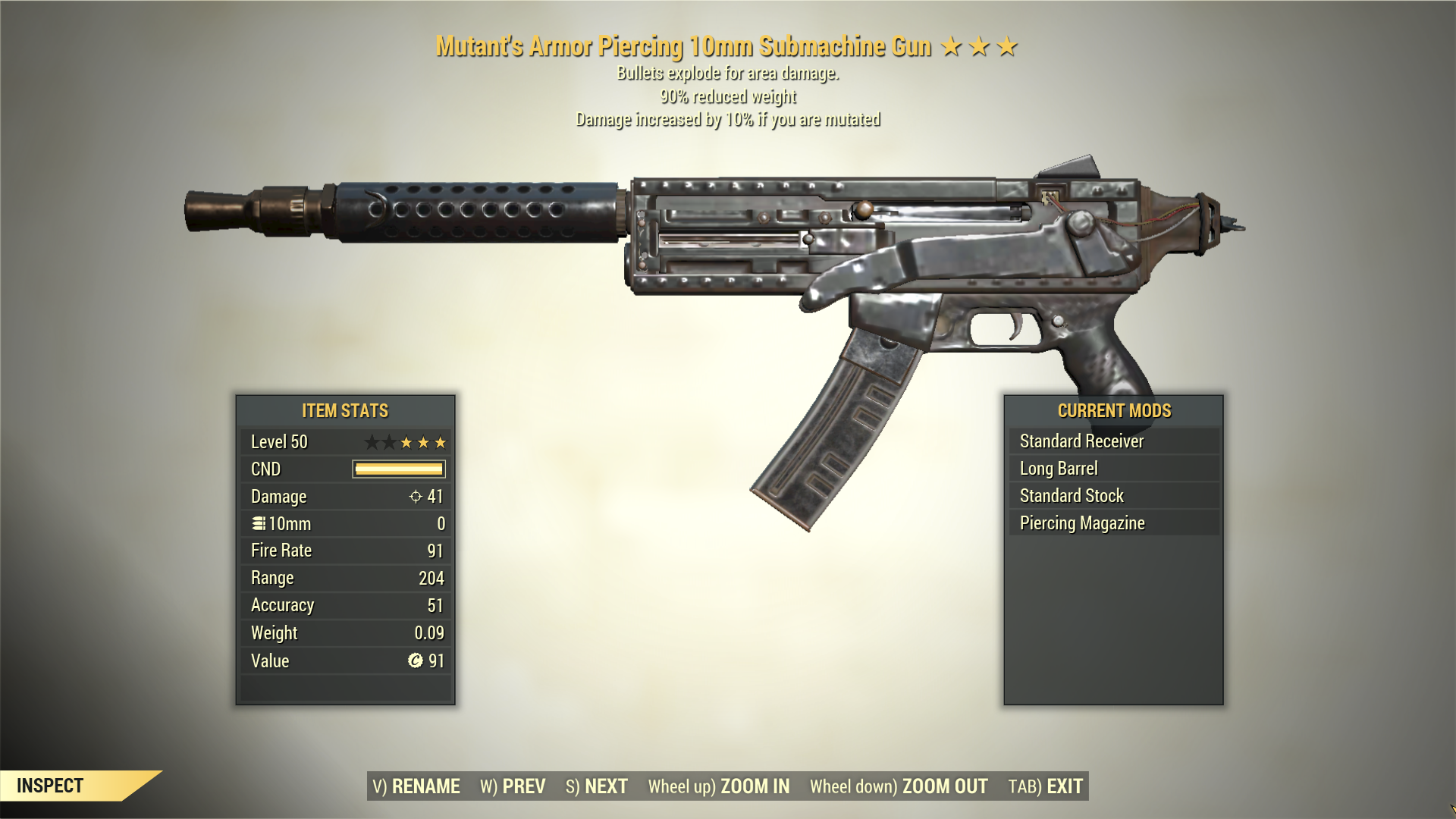 3* Mutant's 10MM SUBMACHINE GUN Explosive [90% Reduced Weight] Fallout ...