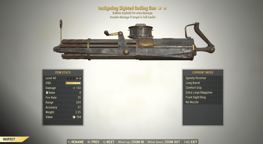 [Level 40] 2* Instigating GATLING GUN Explosive Fallout 76 (PC) - Buy ...