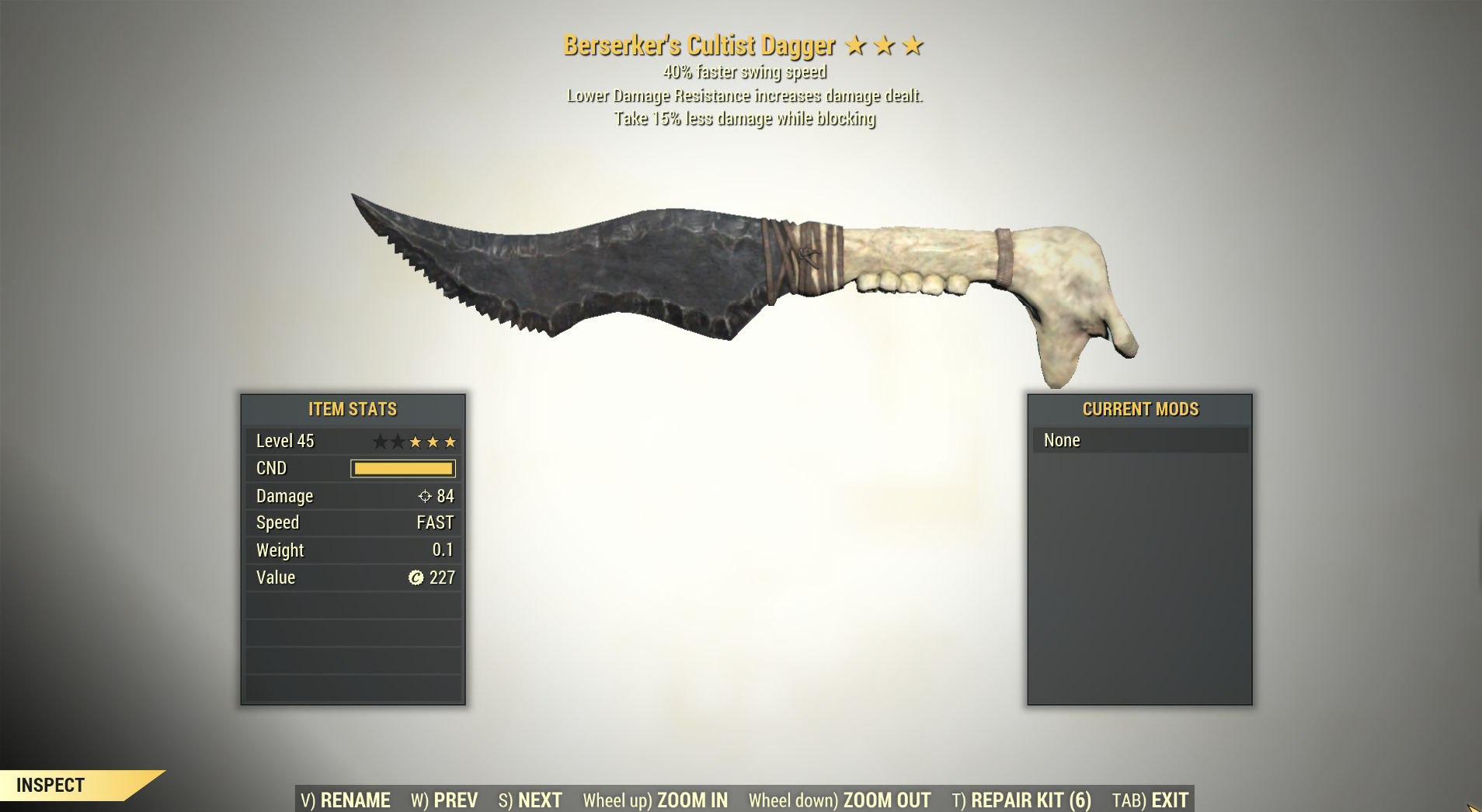 3* Berserker's CULTIST DAGGER Swing Speed [Block] Fallout 76 (PC) - Buy ...