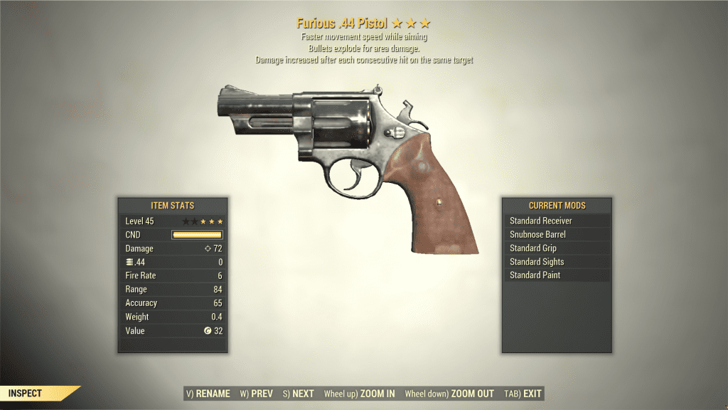 3* Furious .44 PISTOL Explosive [Movement] Fallout 76 (PC) - Buy ...