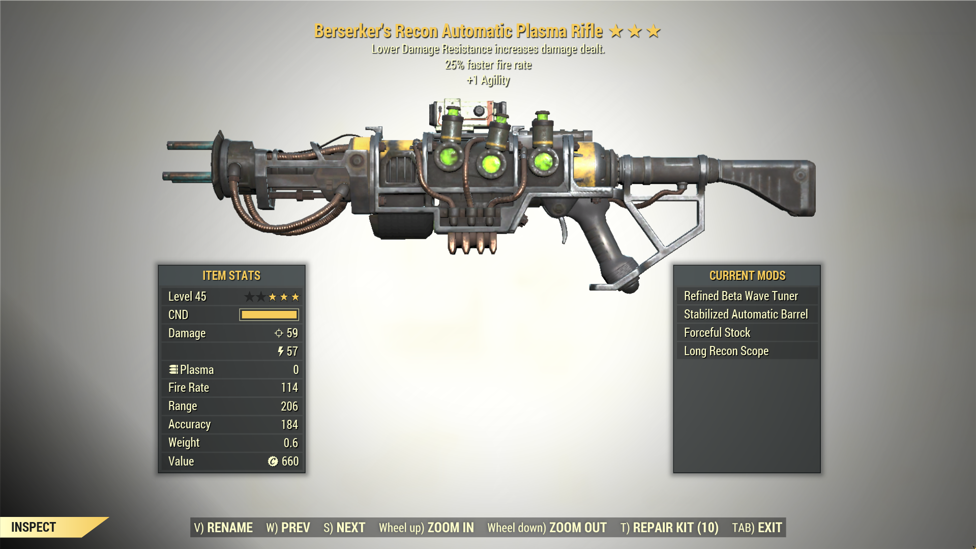 3* Berserker's PLASMA RIFLE 25% Faster Fire Rate [+1 Agility] Fallout ...