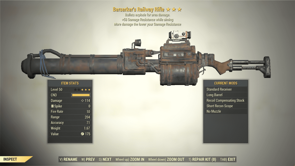 3* Berserker's RAILWAY RIFLE Explosive [+50DR] Fallout 76 (PC) - Buy ...