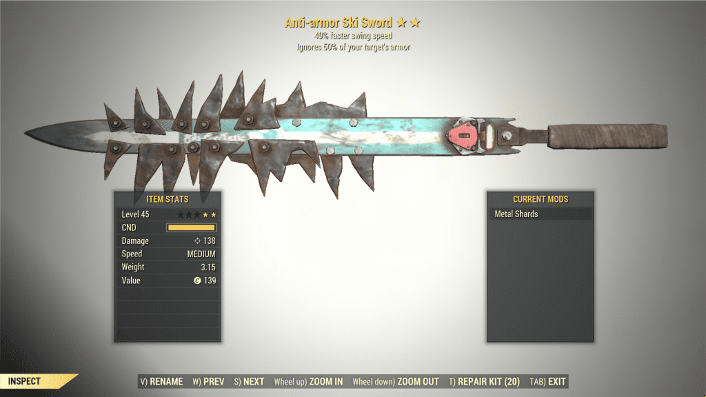 2* Anti-Armor SKI SWORD Swing Speed Fallout 76 (PC) - Buy Fallout 76 ...