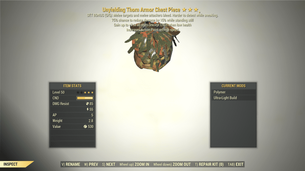 3* Unyielding Sentinel THORN Scout Armor Full Set [AP Refresh] Fallout ...
