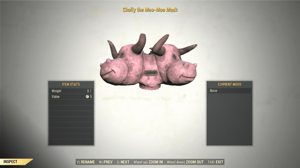 Chally the Moo-Moo Outfit & Mask Rare Meat Week Event Reward Fallout 76 ...