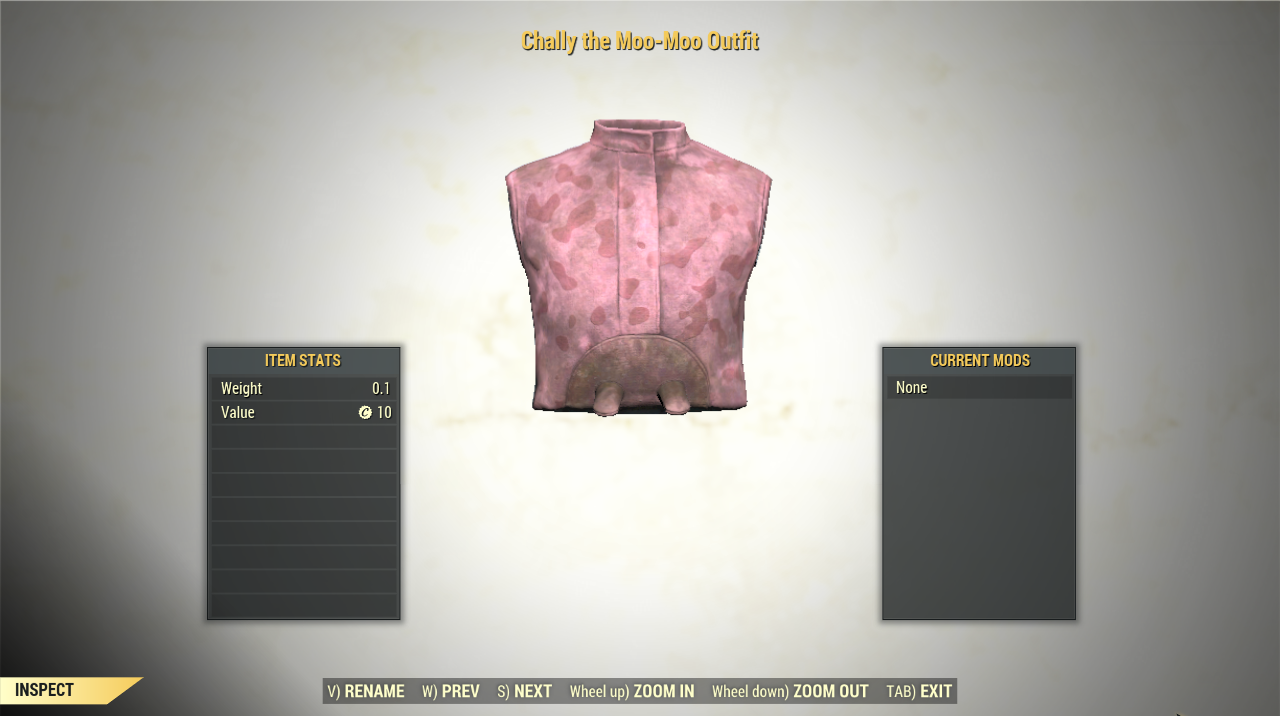 Chally the Moo-Moo Outfit & Mask Rare Meat Week Event Reward Fallout 76 ...