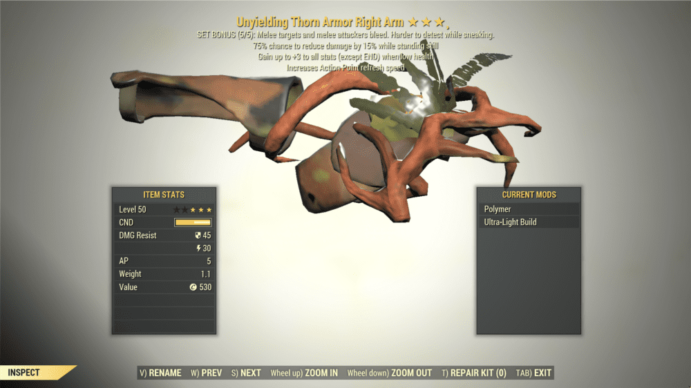3* Unyielding Sentinel THORN Scout Armor Full Set [AP Refresh] Fallout ...