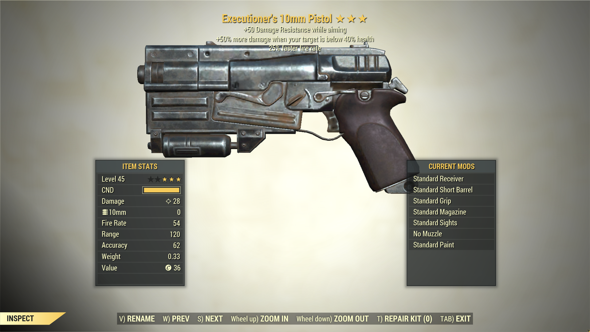 3* Executioner's 10MM PISTOL 25% Faster Fire Rate [+50DR] Fallout 76 ...