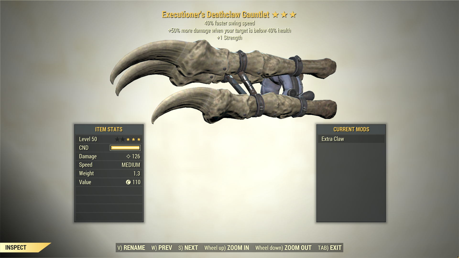 3* Executioner's DEATHCLAW GAUNTLET Swing Speed [+1 Strength] Fallout ...