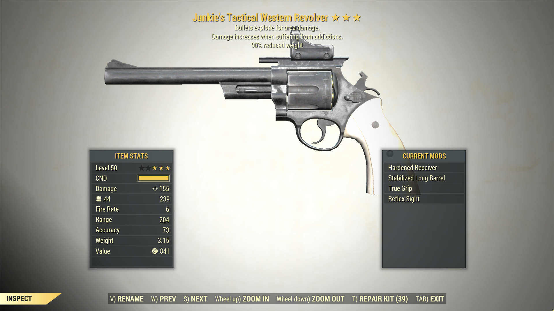 3* Junkie's WESTERN REVOLVER Explosive [90% Reduced Weight] Fallout 76 ...