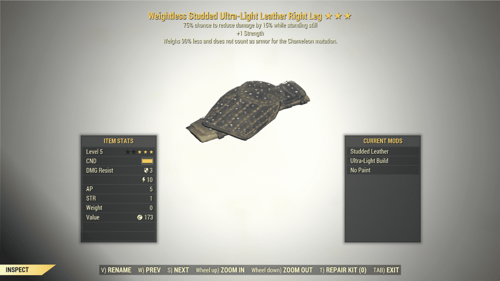 [Level 5] 3* Weightless Sentinel LEATHER Right Leg Armor [+1 Strength ...