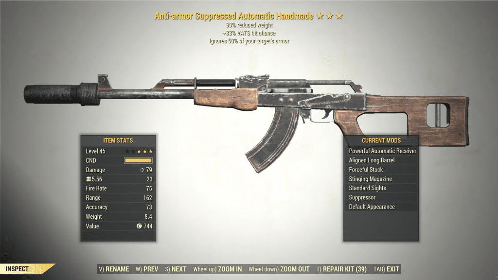 3* Anti-Armor HANDMADE RIFLE 33% Hitman [90% Reduced Weight] Fallout 76 ...